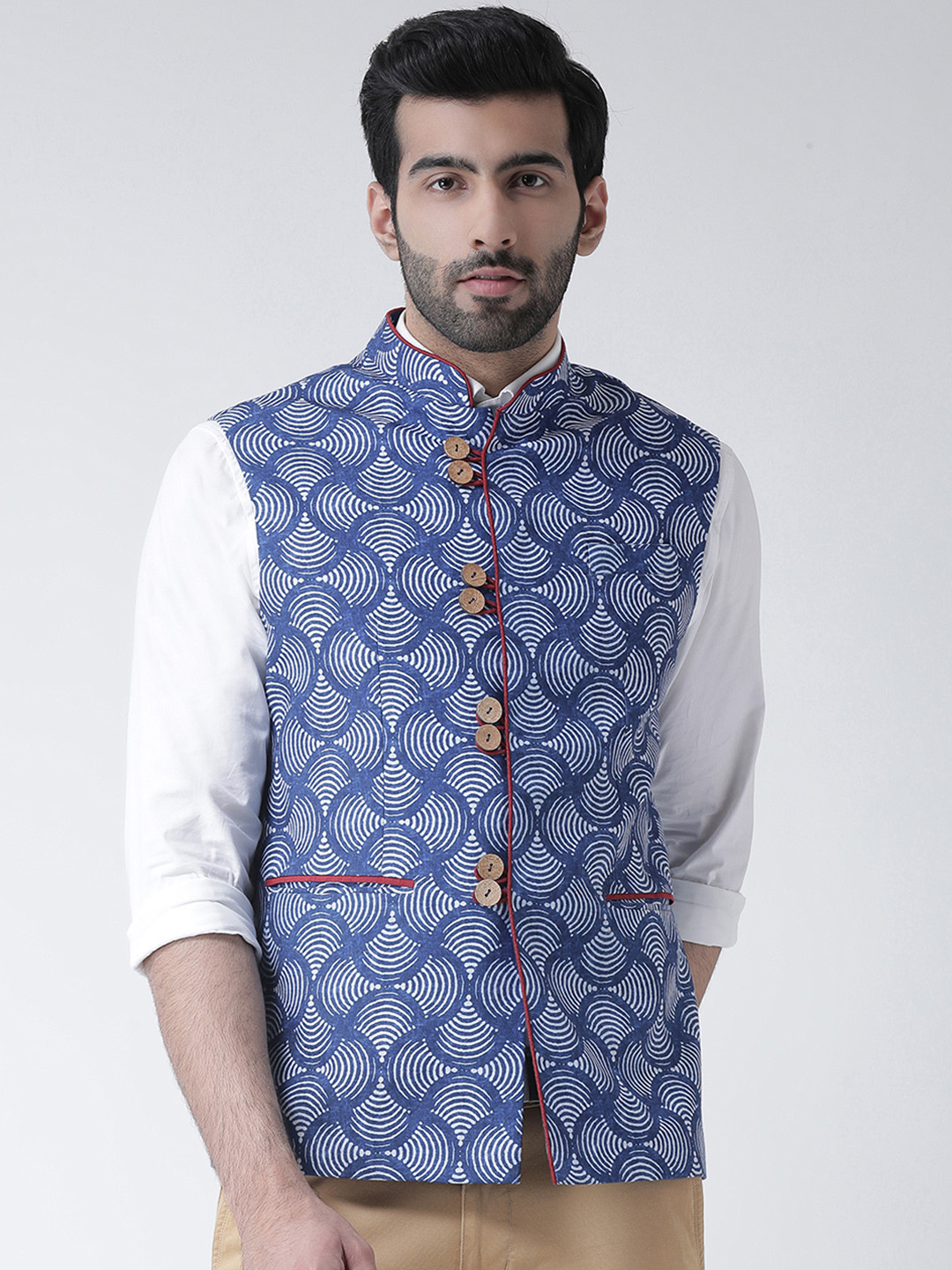 Buy KISAH Men Blue Printed Nehru Jacket - Nehru Jackets for Men 9872265 ...
