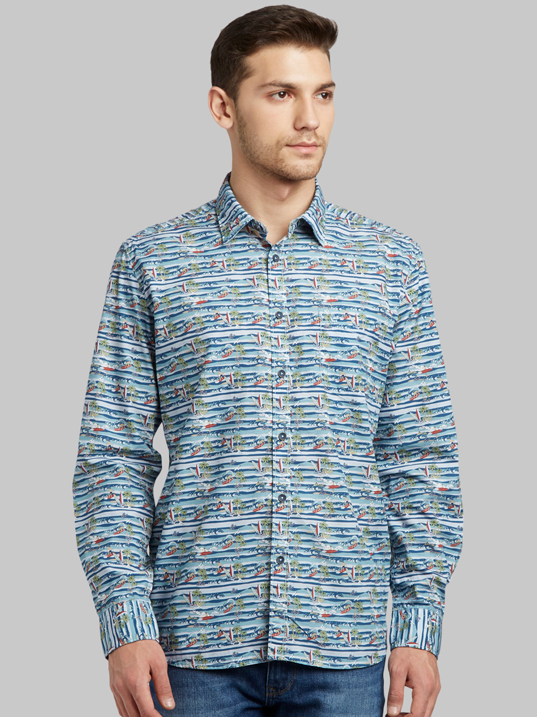 Buy Parx Men Blue Slim Fit Printed Casual Shirt - Shirts for Men ...