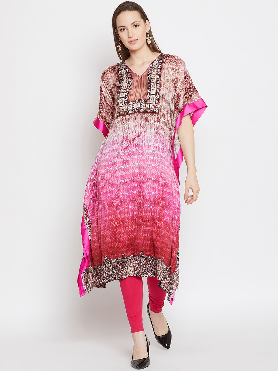 Buy The Kaftan Company Women Magenta Printed Asymmetric Kaftan Kurta ...