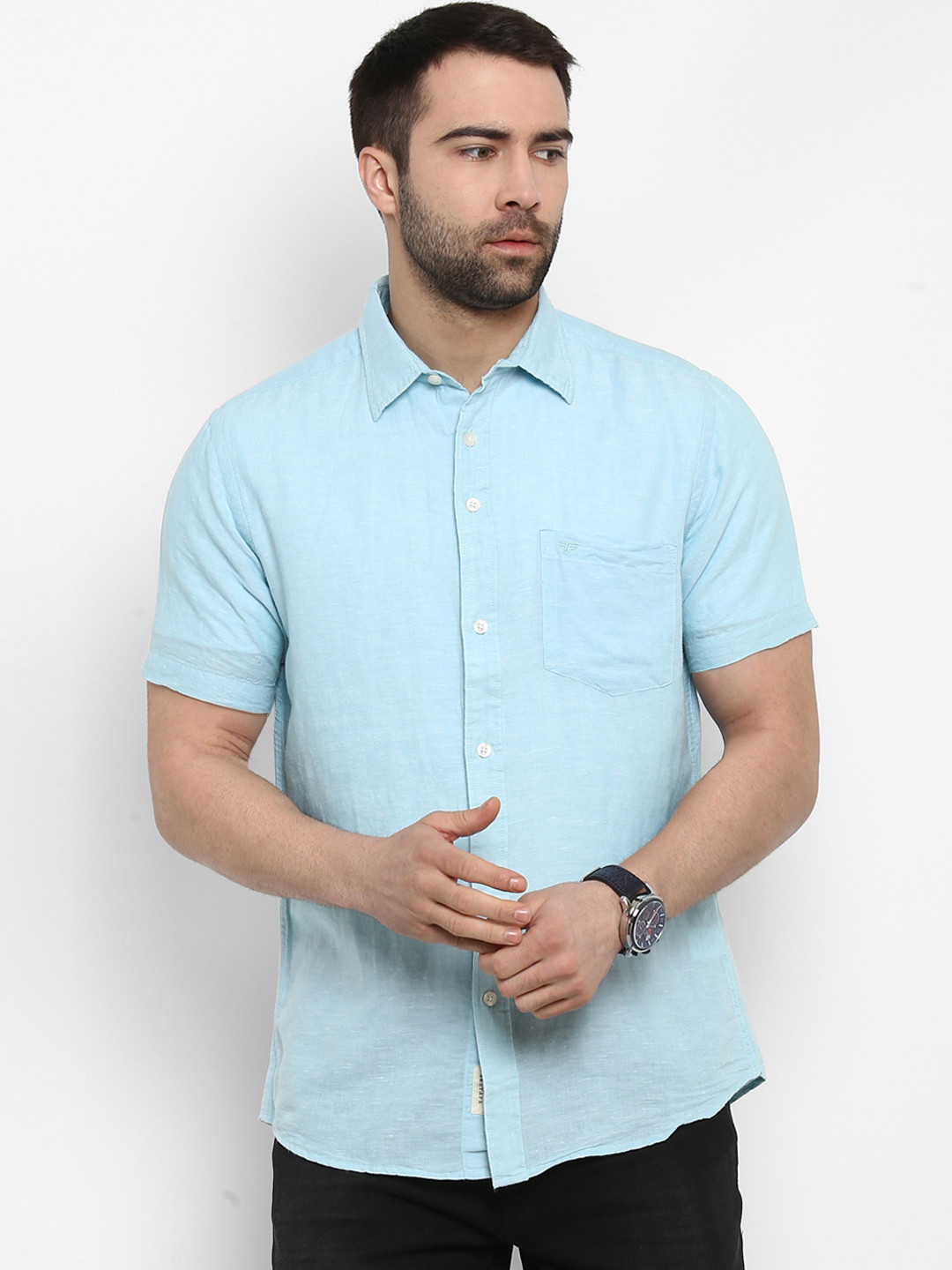 Buy Red Tape Men Turquoise Blue Regular Fit Solid Casual Shirt - Shirts ...