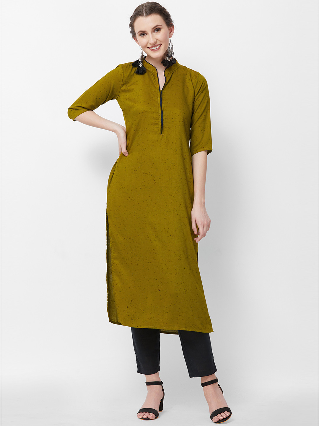 Buy Breya Women Green Printed Straight Kurta - Kurtas for Women ...
