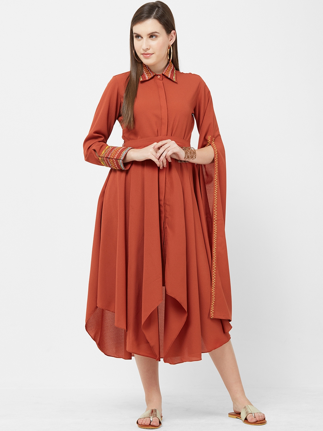 Buy Soie Women Rust Brown Solid Shirt Dress Dresses For Women 9898871
