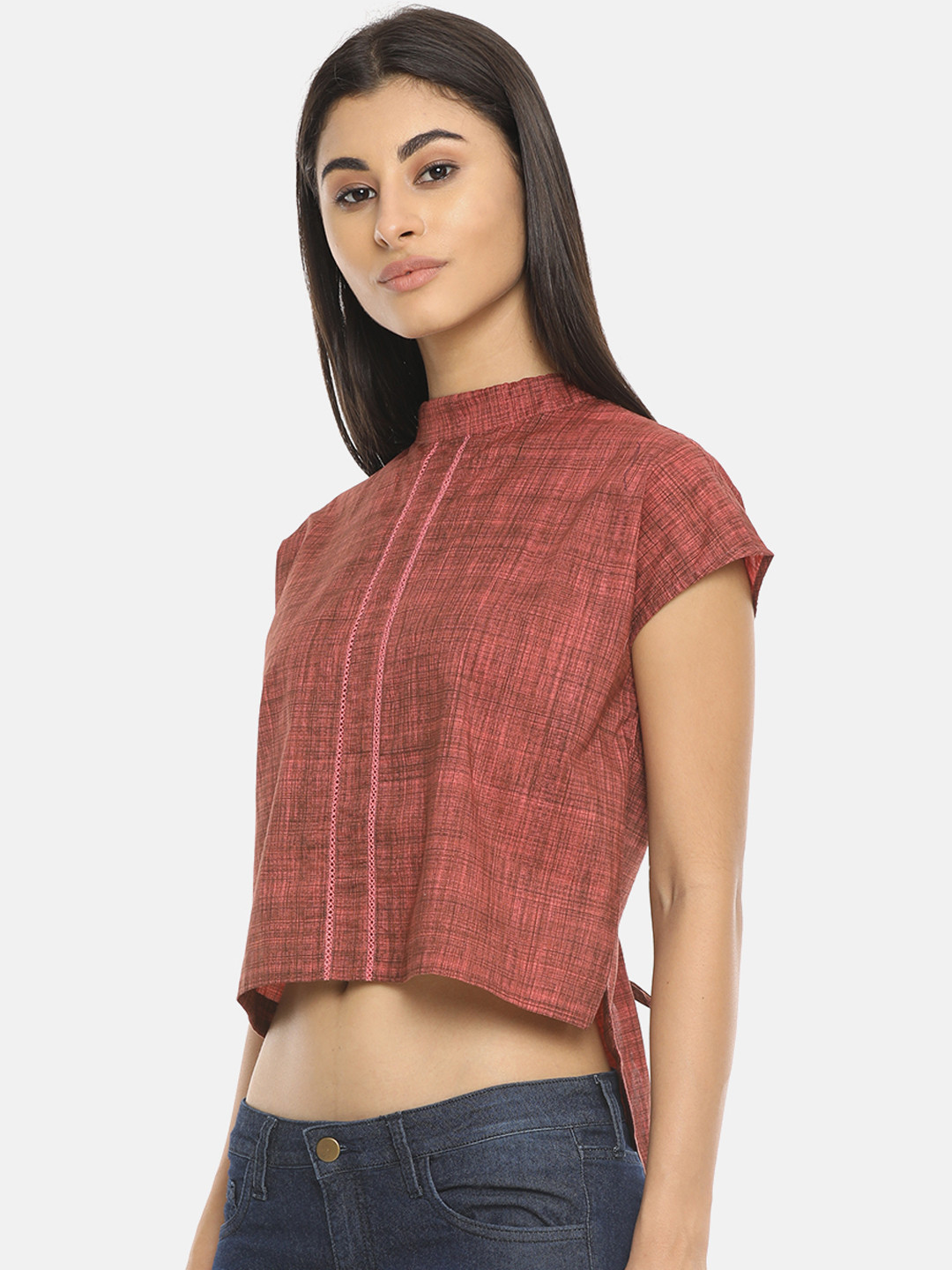 Buy ISU Women Maroon Checked High Low Crop Top - Tops for Women 9899755 ...