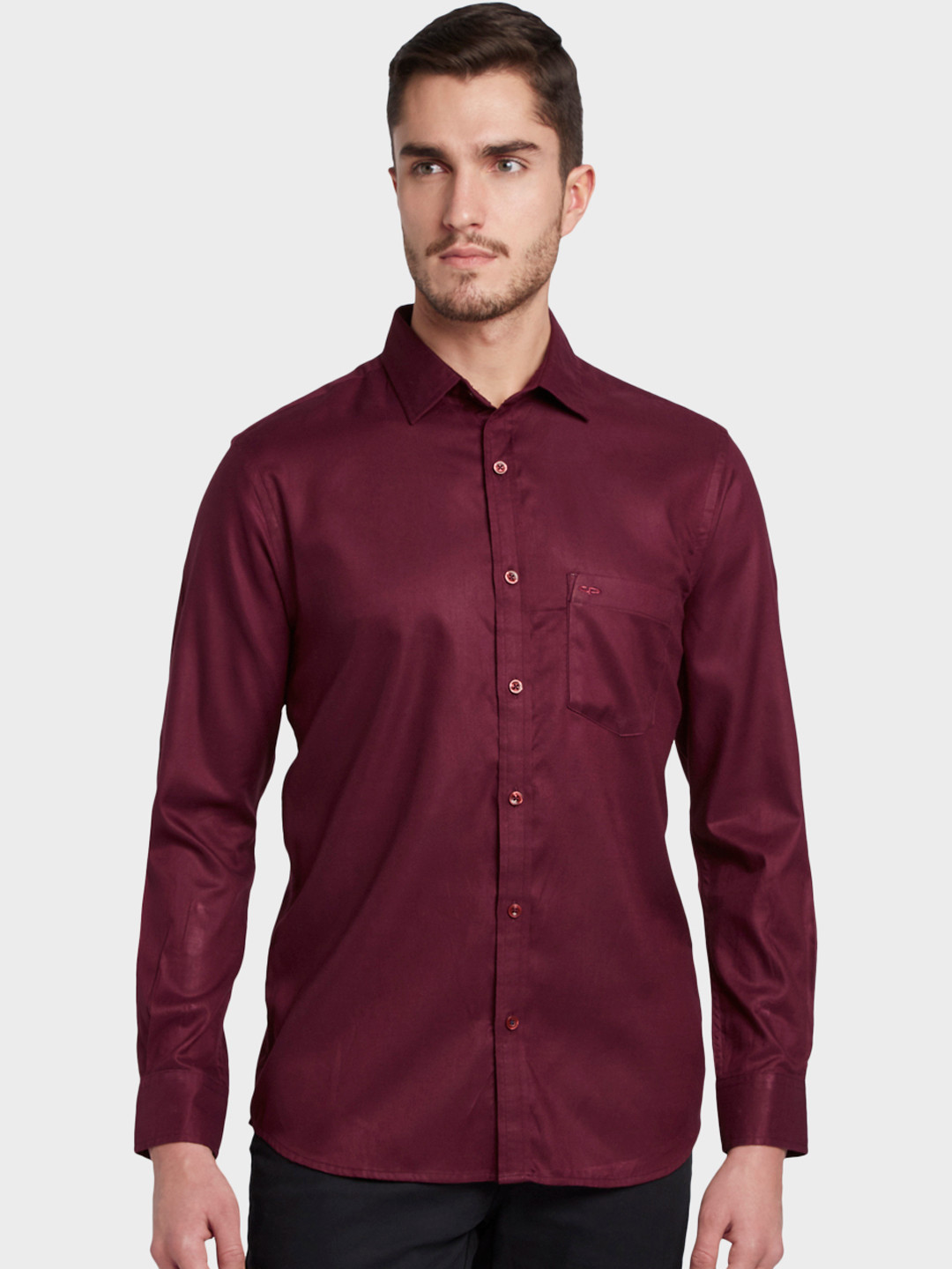 Buy ColorPlus Men Maroon Tailored Fit Solid Casual Shirt - Shirts for ...