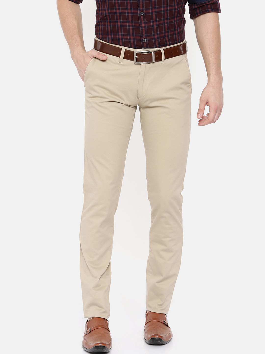 Buy COOL COLORS Men Beige Slim Fit Solid Regular Trousers - Trousers ...