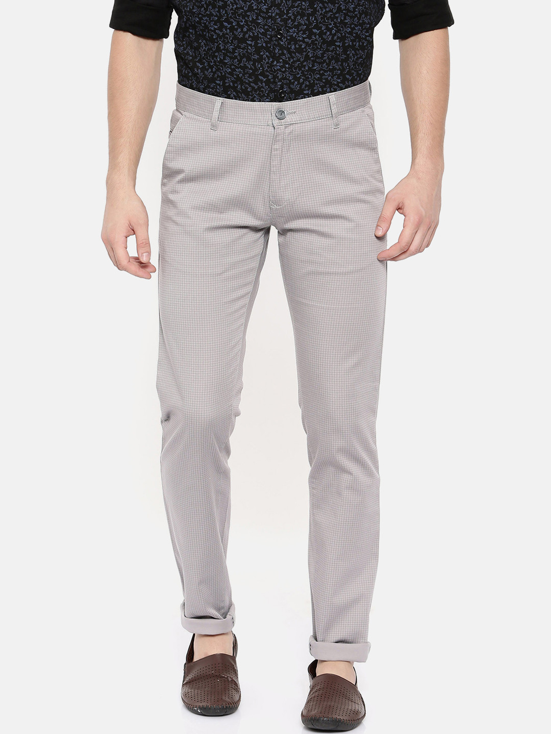 Buy COOL COLORS Men Grey Slim Fit Checked Regular Trousers - Trousers ...