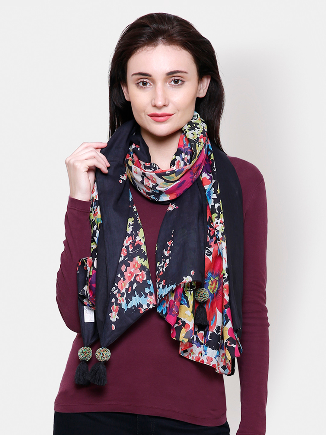 Buy Anekaant Women Multicoloured Floral Print Stole - Stoles for Women ...