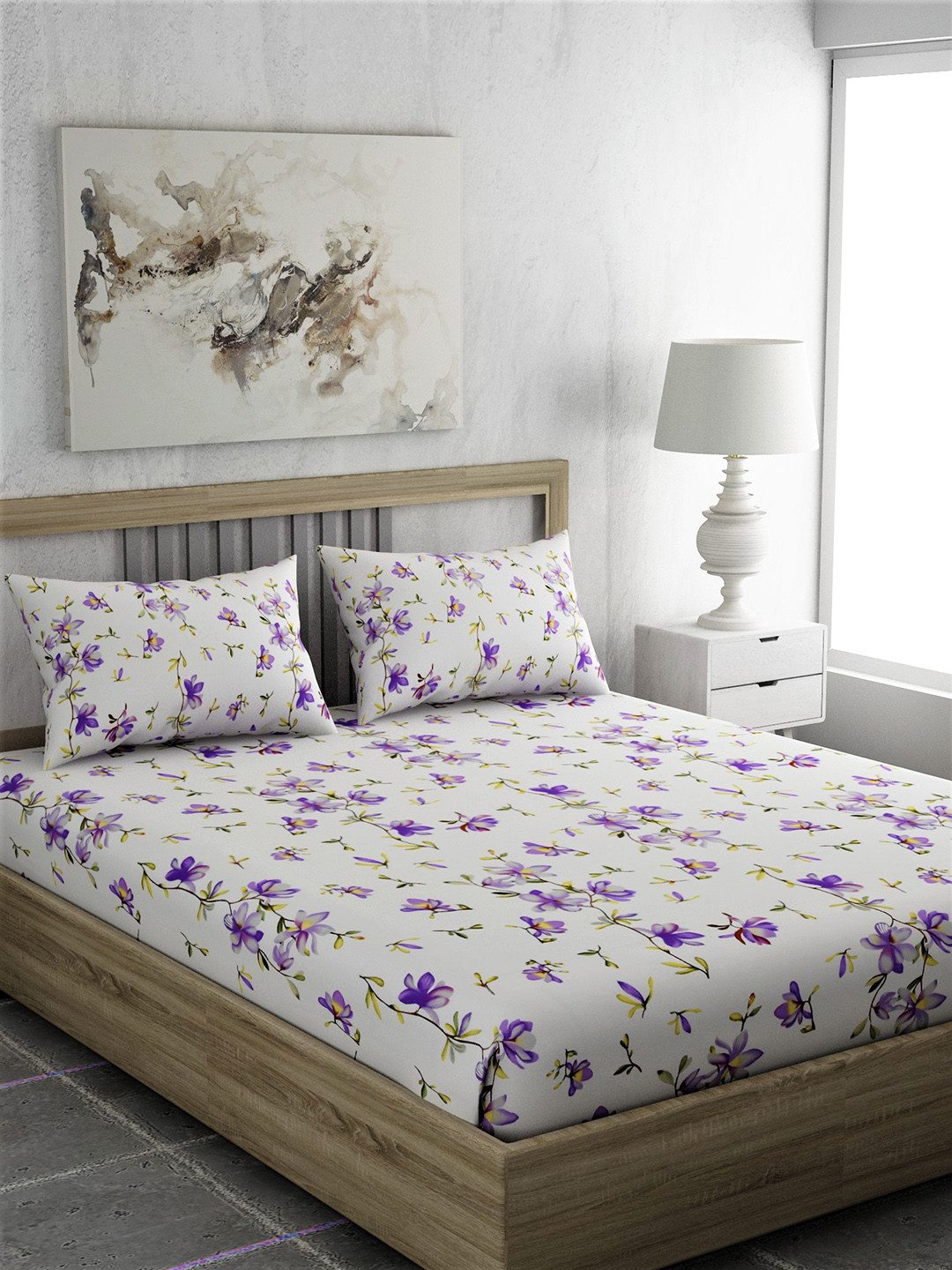 Buy EverHOME PRINTED COTTON 144 TC DOUBLE BEDSHEET WITH 2 PILLOW COVER ...