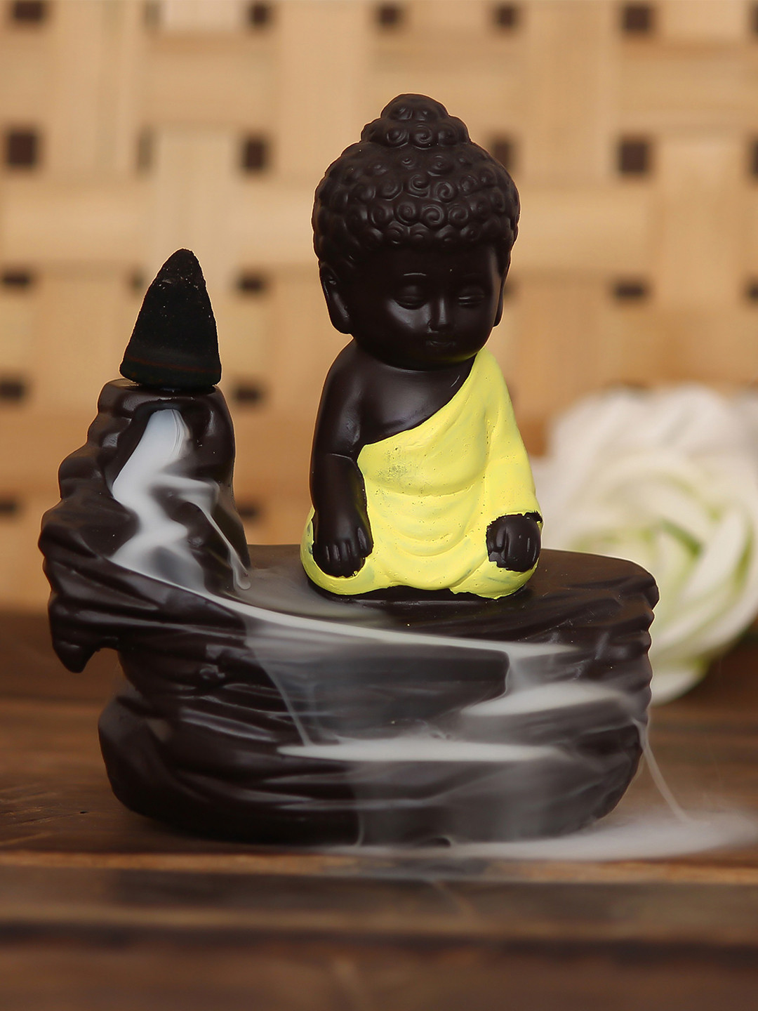 Buy ECraftIndia Yellow & Black Buddha Smoke Fountain Showpiece ...