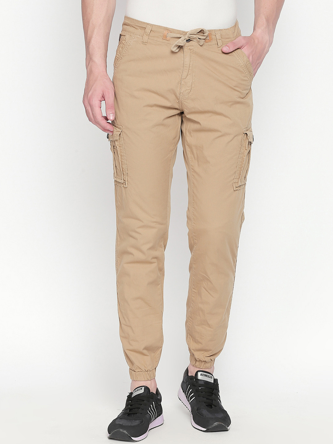 Buy Beevee Men Khaki Regular Fit Solid Cargos - Trousers for Men ...