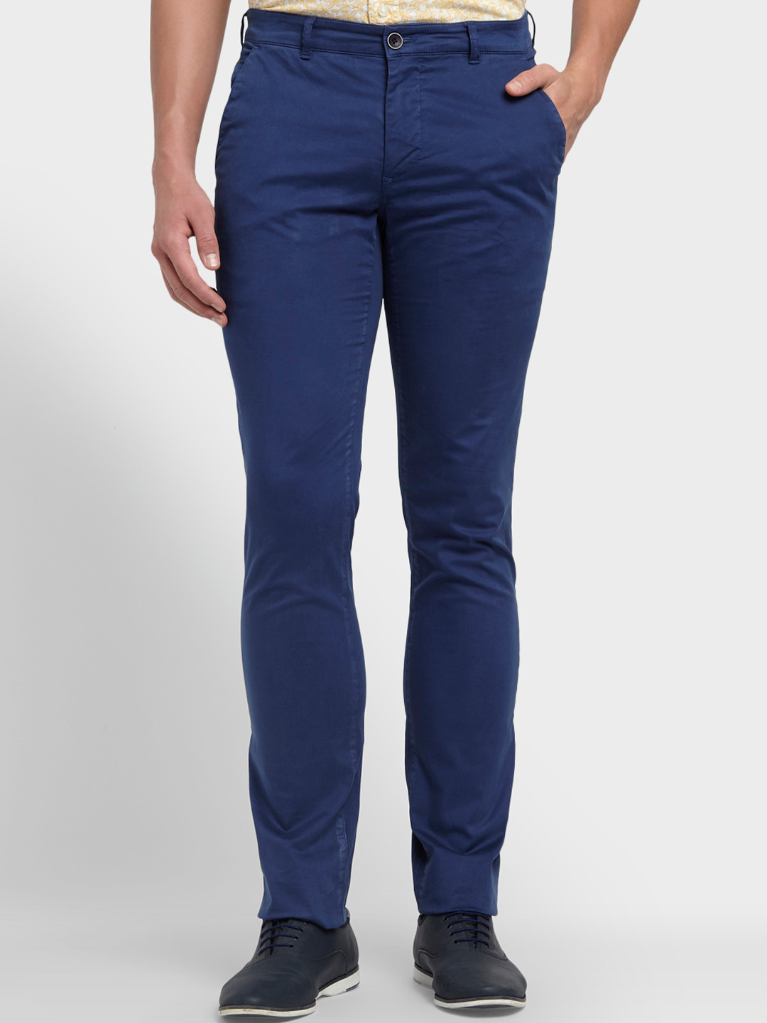 Buy ColorPlus Men Blue Regular Fit Solid Trousers - Trousers for Men ...