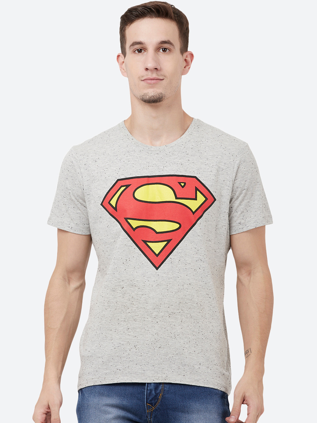 Buy Free Authority Men Grey Superman Printed Round Neck T Shirt ...