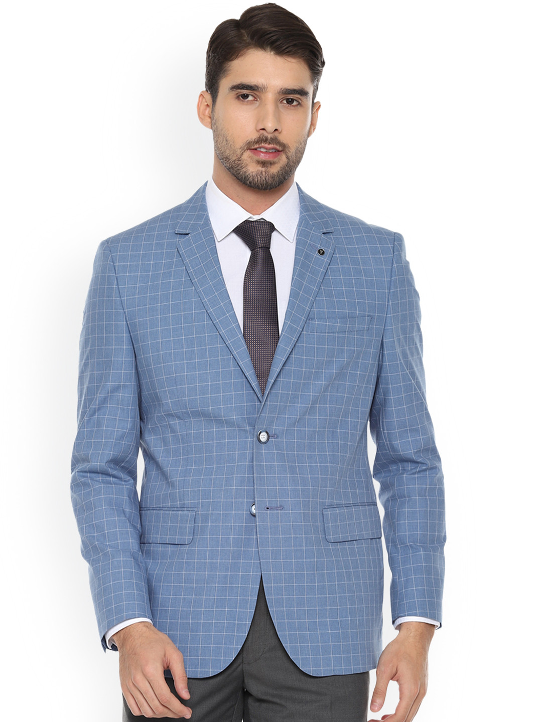Buy Van Heusen Men Blue Checked Pure Cotton Blazer - Blazers for Men ...