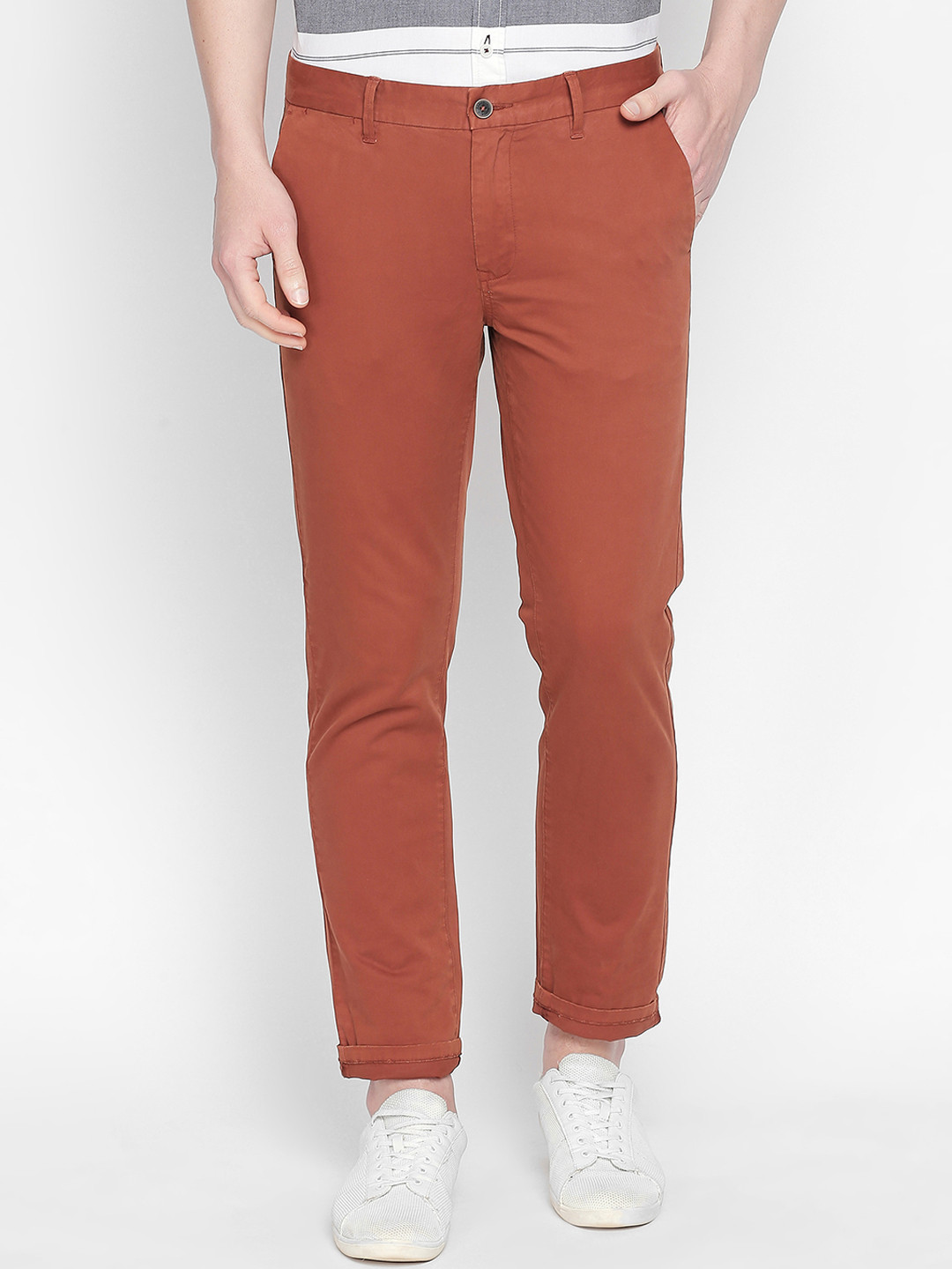 Buy Basics Men Brown Tapered Fit Solid Regular Trousers - Trousers for ...