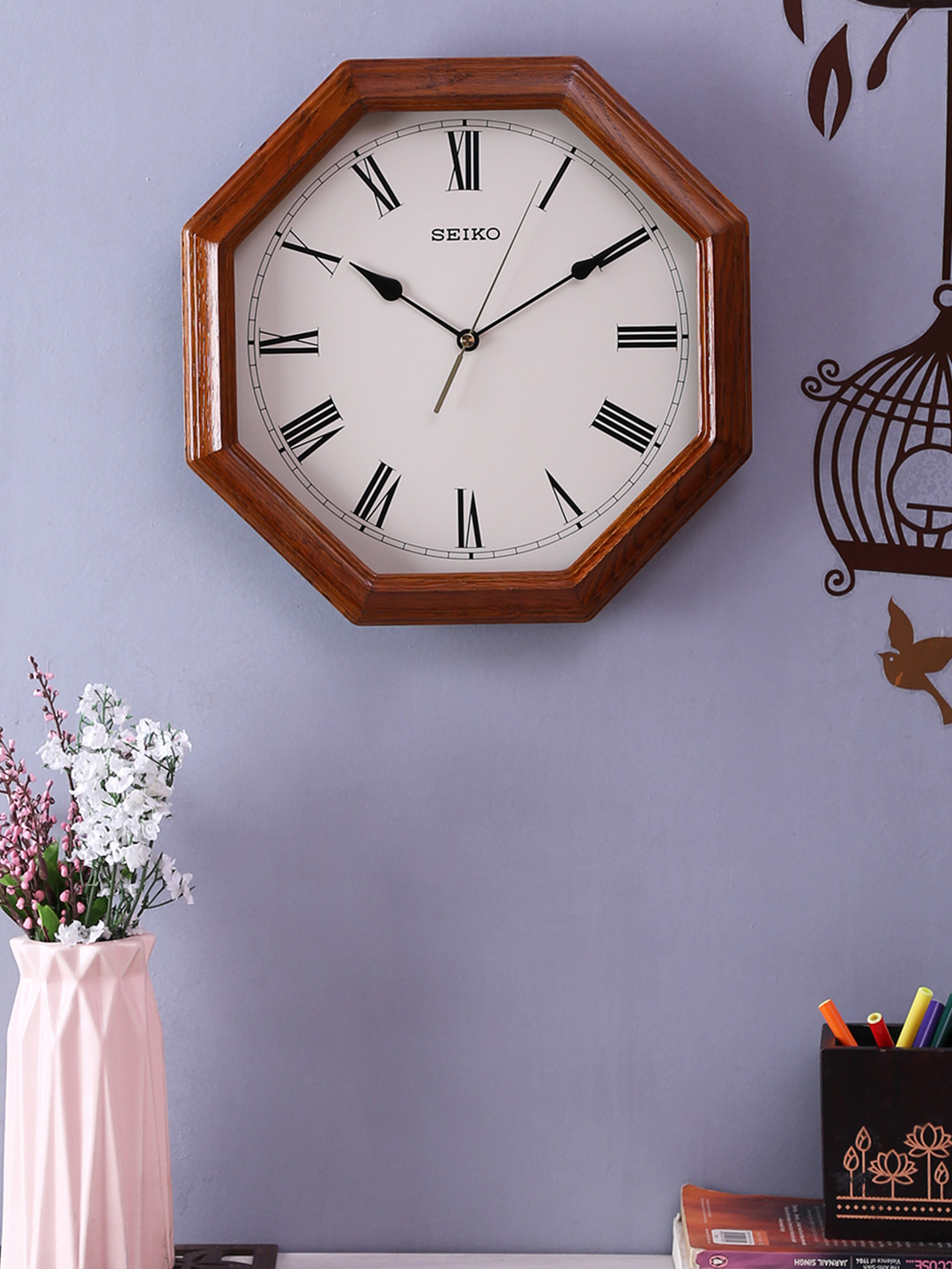 Buy SEIKO White Round Solid Analogue Octogonal Wall Clock - Clocks for ...