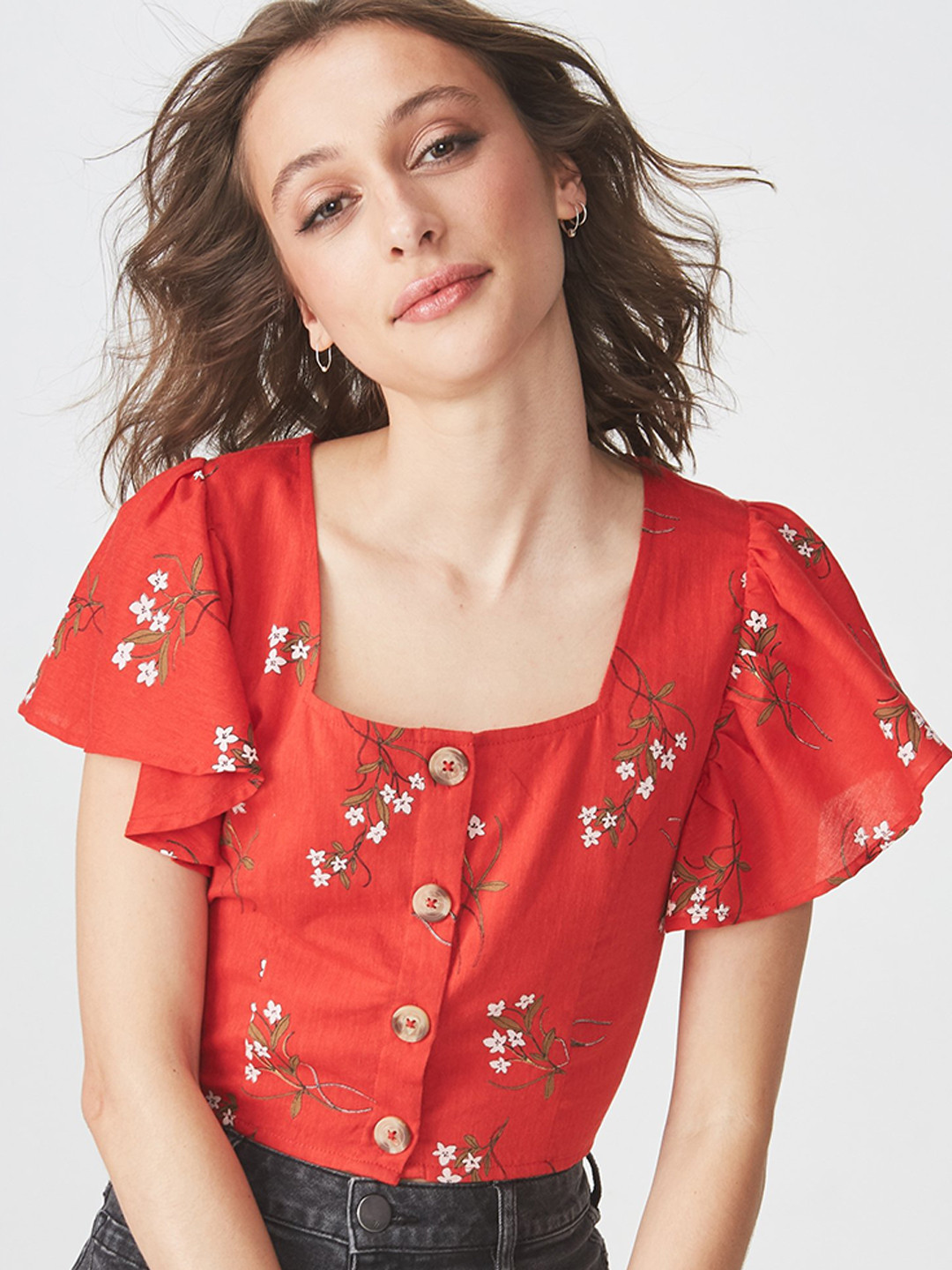 Buy COTTON ON Women Red & White Floral Printed Crop Top - Tops for ...