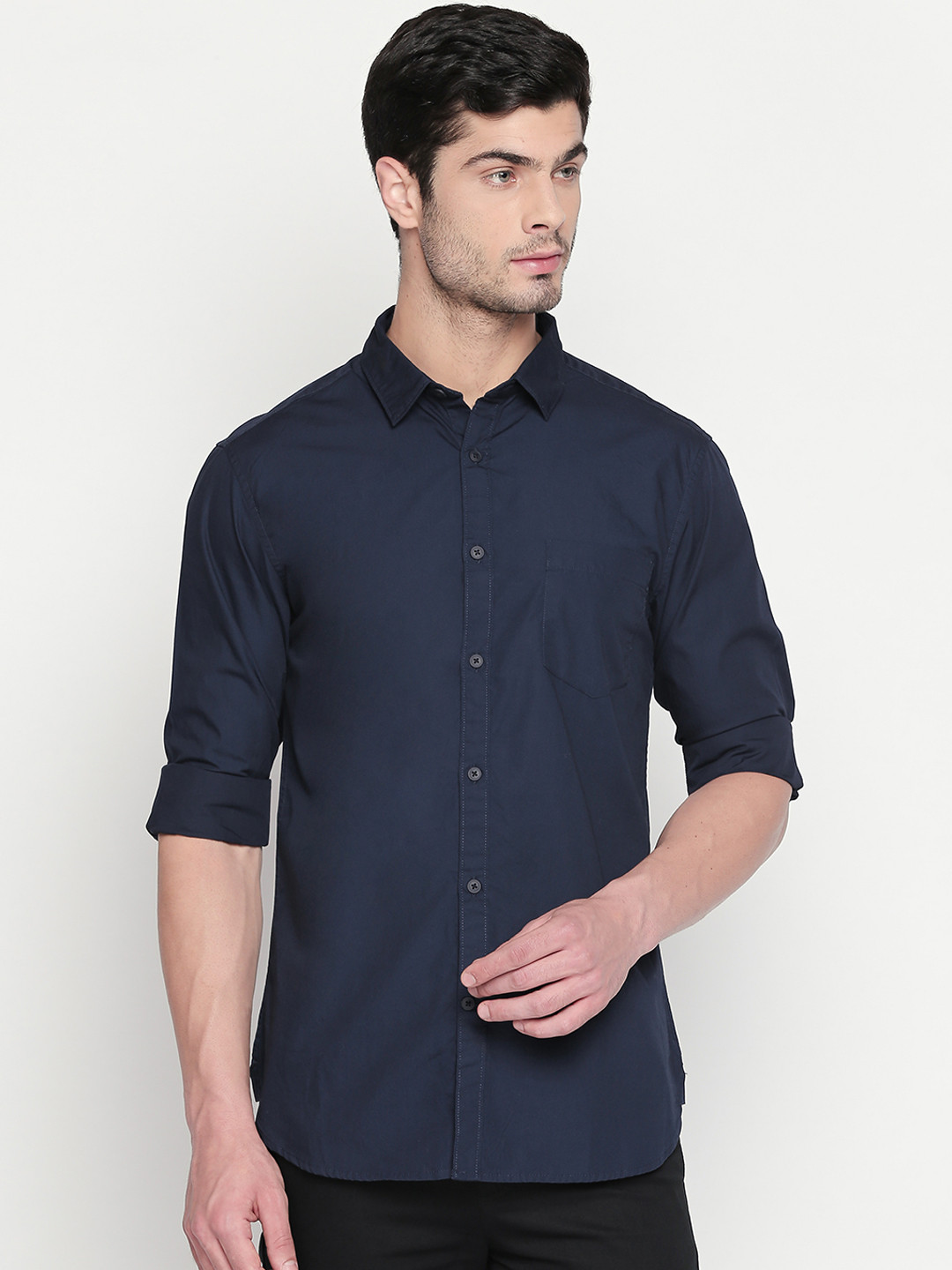 Buy BYFORD By Pantaloons Men Navy Blue Regular Fit Solid Casual Shirt ...