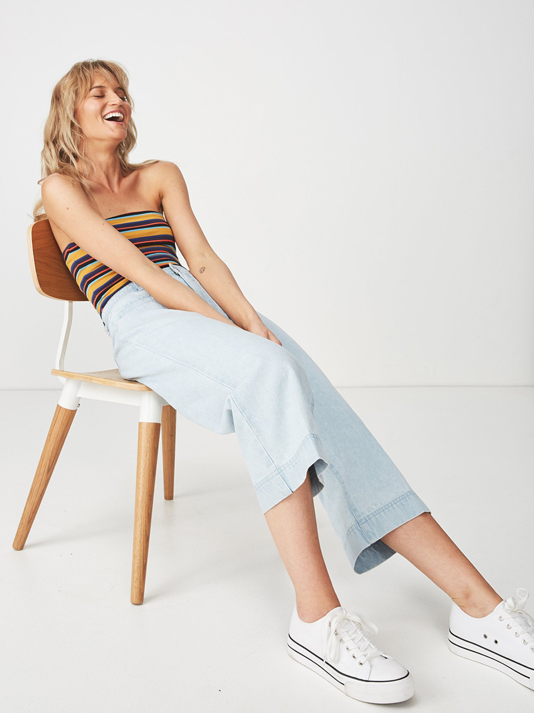 Buy COTTON ON Women Yellow & Blue Striped Tube Pure Cotton Top - Tops ...