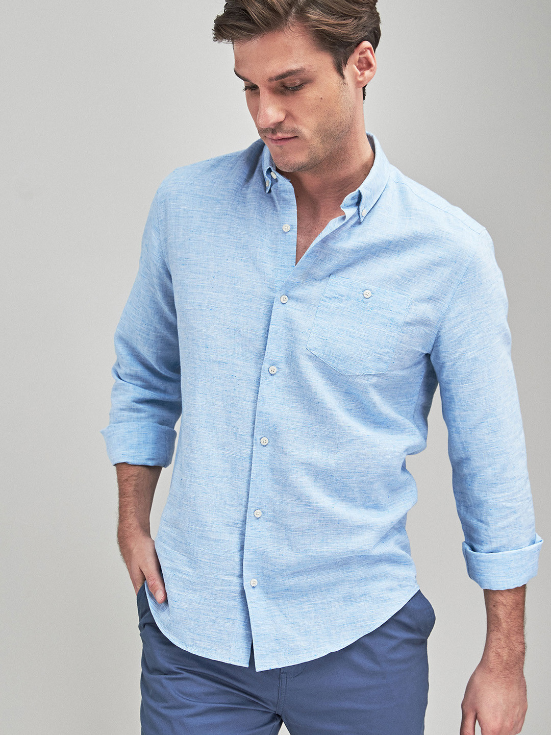 Buy Next Men Blue Regular Fit Solid Casual Shirt - Shirts for Men ...