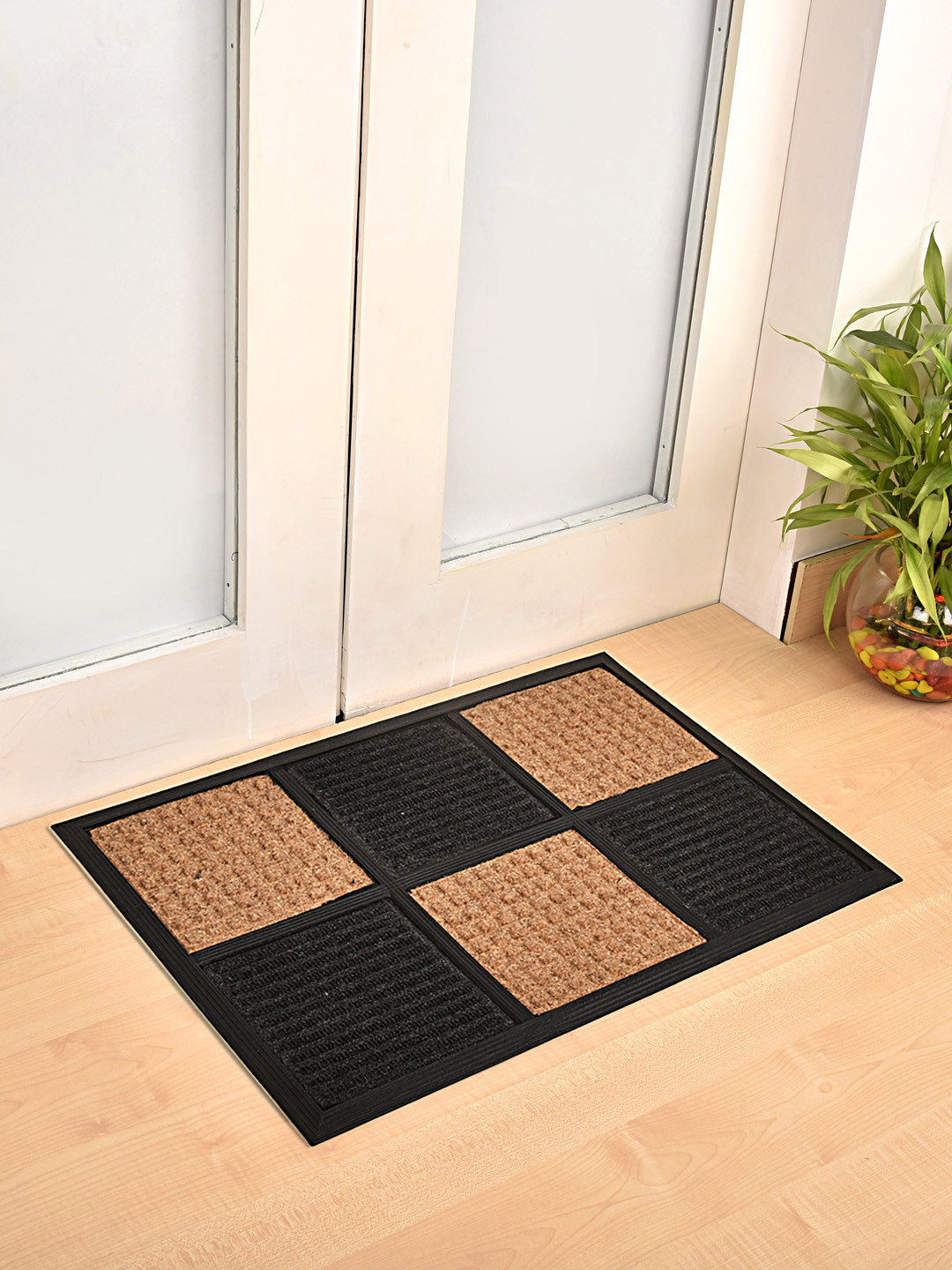 Buy Ariana Gold Toned & Black Tufted Rectangular Anti Skid Doormat ...