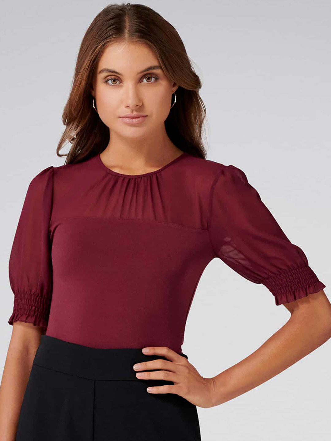 Buy Forever New Women Maroon Solid Fitted Top - Tops for Women 10280509 | Myntra