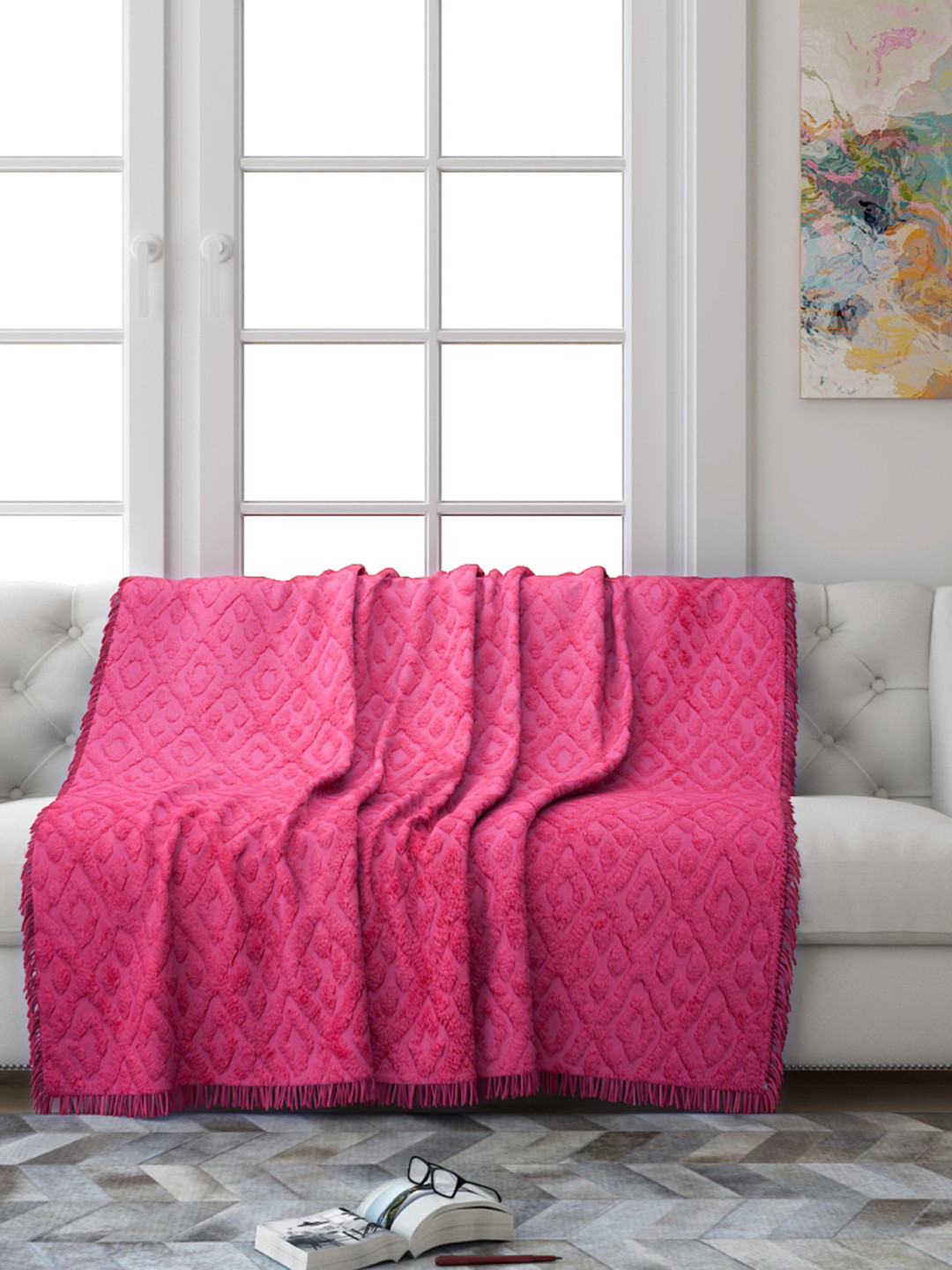 Buy Saral Home Pink Geometric 3 Seater Tufted Sofa Throw - Throws for ...