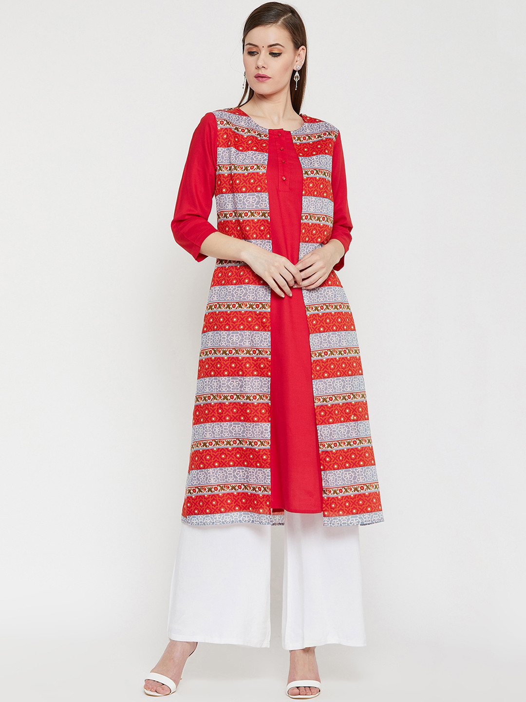 Buy RARE ROOTS Women Red Printed A Line Kurta - Kurtas for Women ...