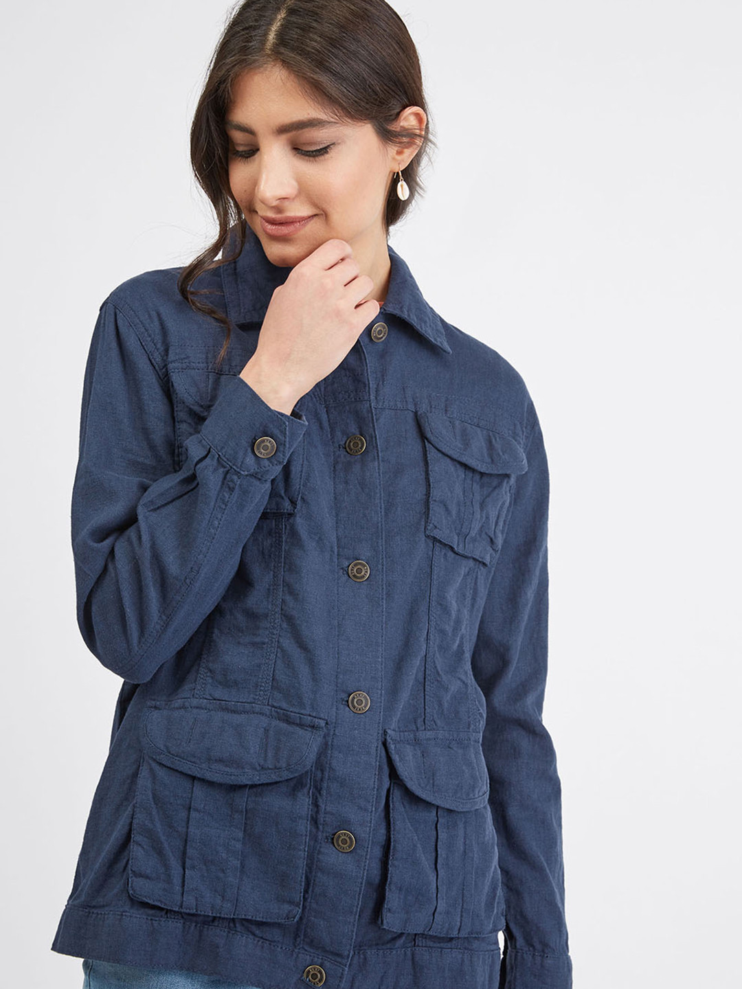 Buy Next Women Navy Blue Solid Tailored Jacket - Jackets for Women ...