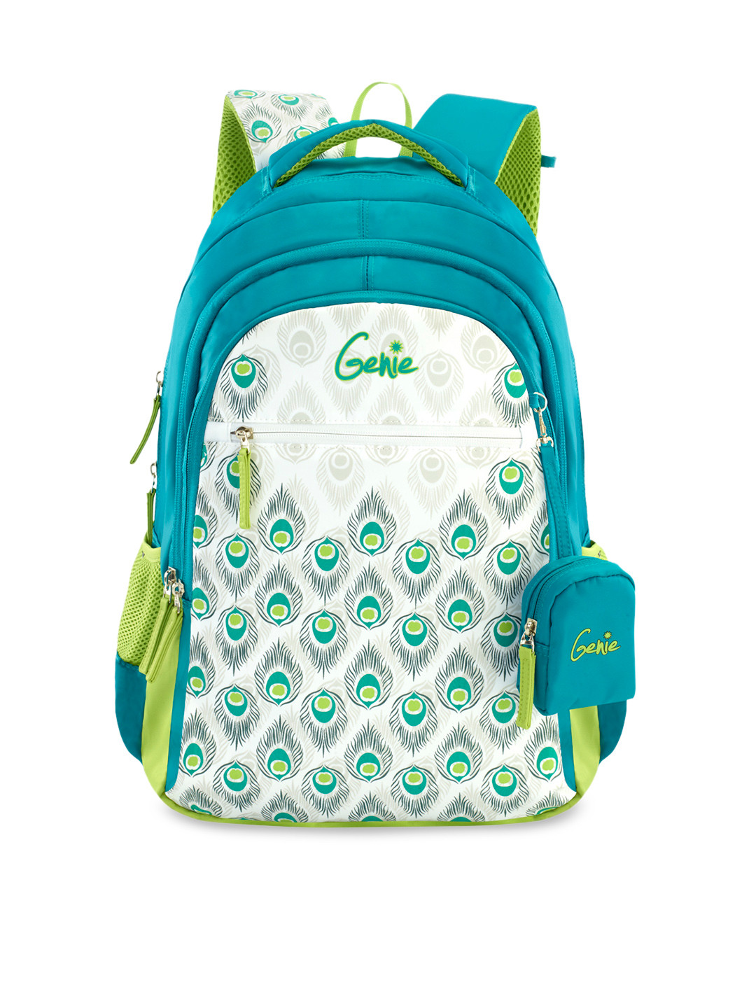 Buy Genie Girls Teal Blue & White Printed 19 Inches Large Backpack With ...