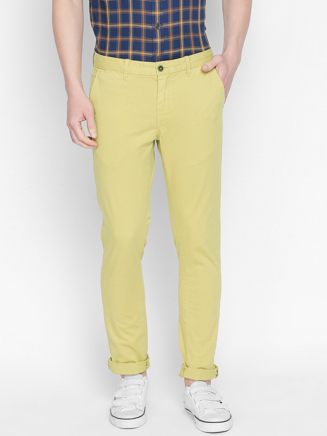 Buy Basics Men Yellow Tapered Fit Solid Chinos - Trousers for Men ...