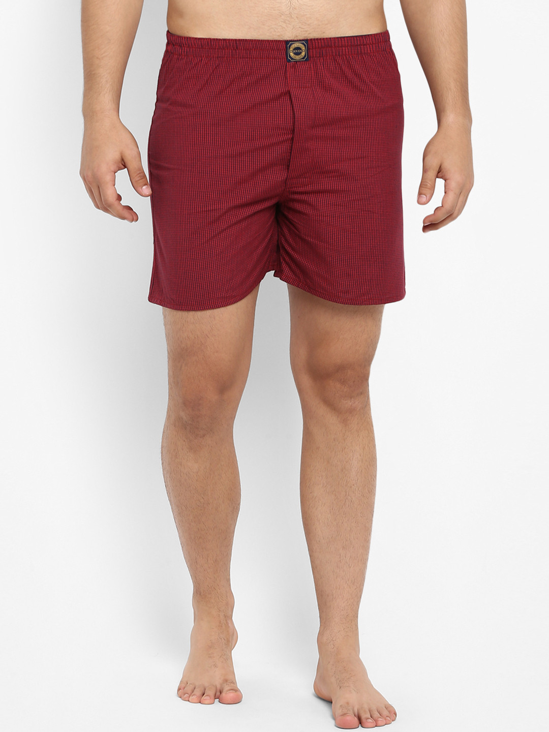 Buy Joven Men's Red Checked Regular Fit Pure Cotton Boxers JB37 ...