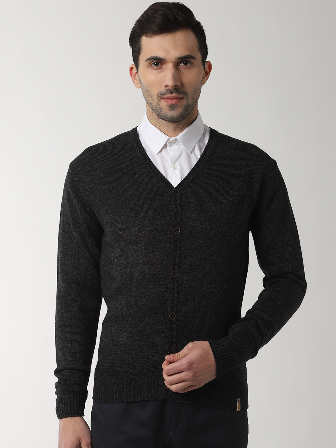 Buy Peter England Casuals Men Charcoal Black Solid Sweater - Sweaters ...