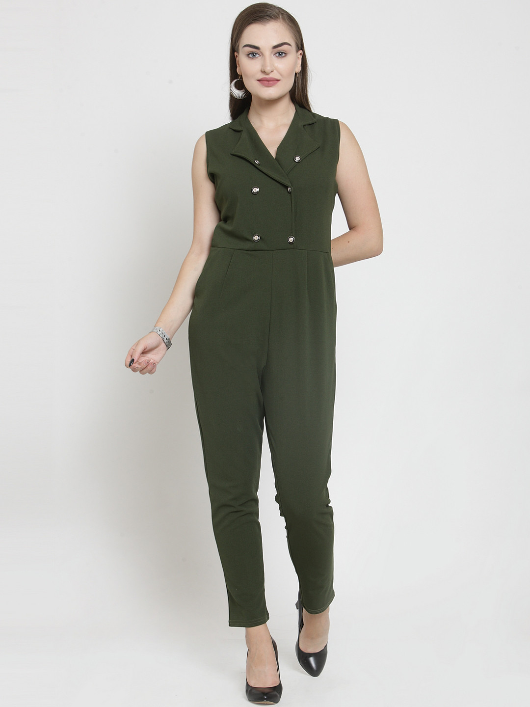 Buy Everlush Women Olive Green Solid Basic Jumpsuit - Jumpsuit for ...