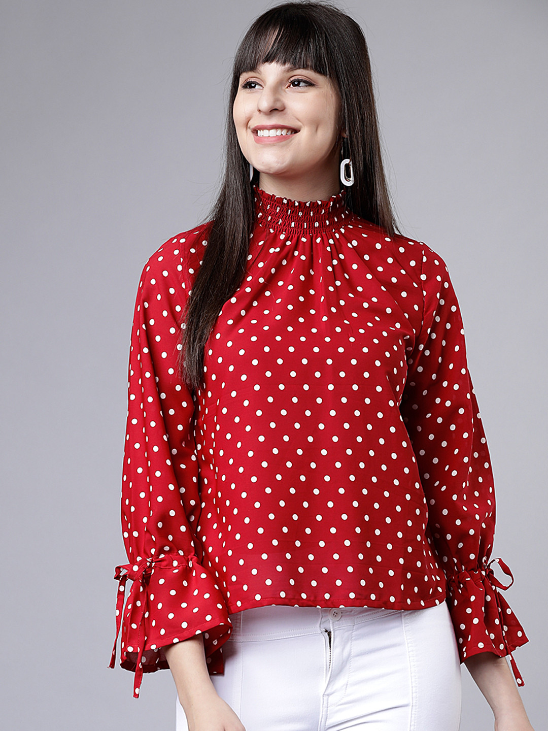 Buy Tokyo Talkies Women Red & White Polka Dot Printed Top - Tops for ...