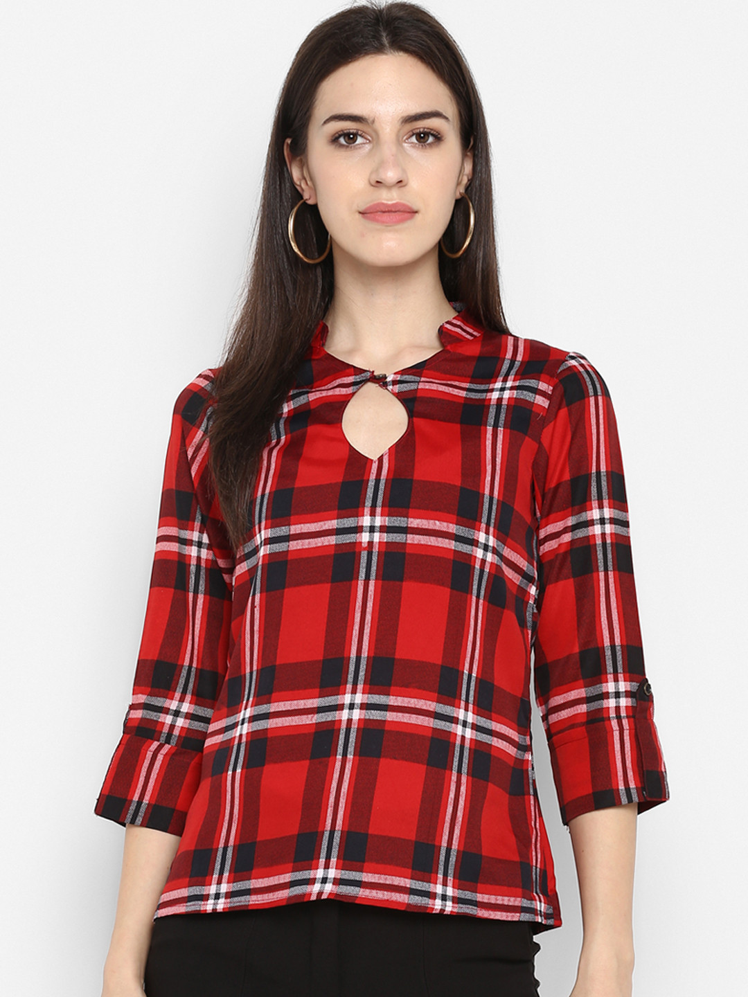 Buy Indietoga Women Red & Black Regular Fit Checked Top - Tops for ...