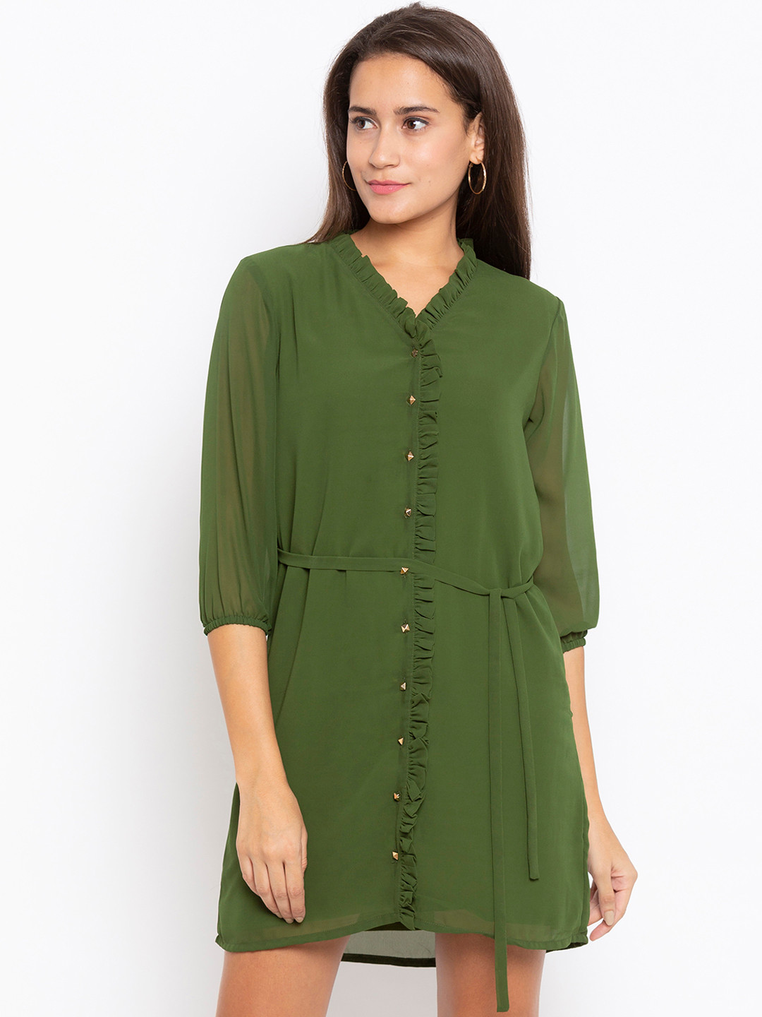 Buy Iti Women Olive Green Shirt Dress - Dresses for Women 10206573 | Myntra