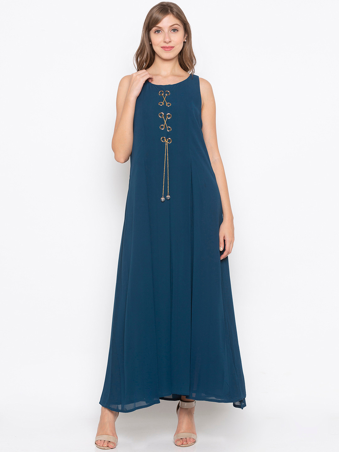 Buy Iti Women Teal Blue Solid Maxi Dress - Dresses for Women 10213585 ...