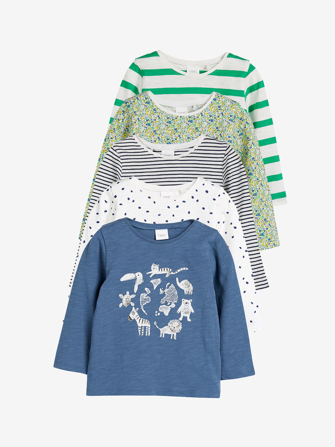 Buy Next Girls Pack Of 5 Printed Round Neck Pure Cotton T Shirts ...