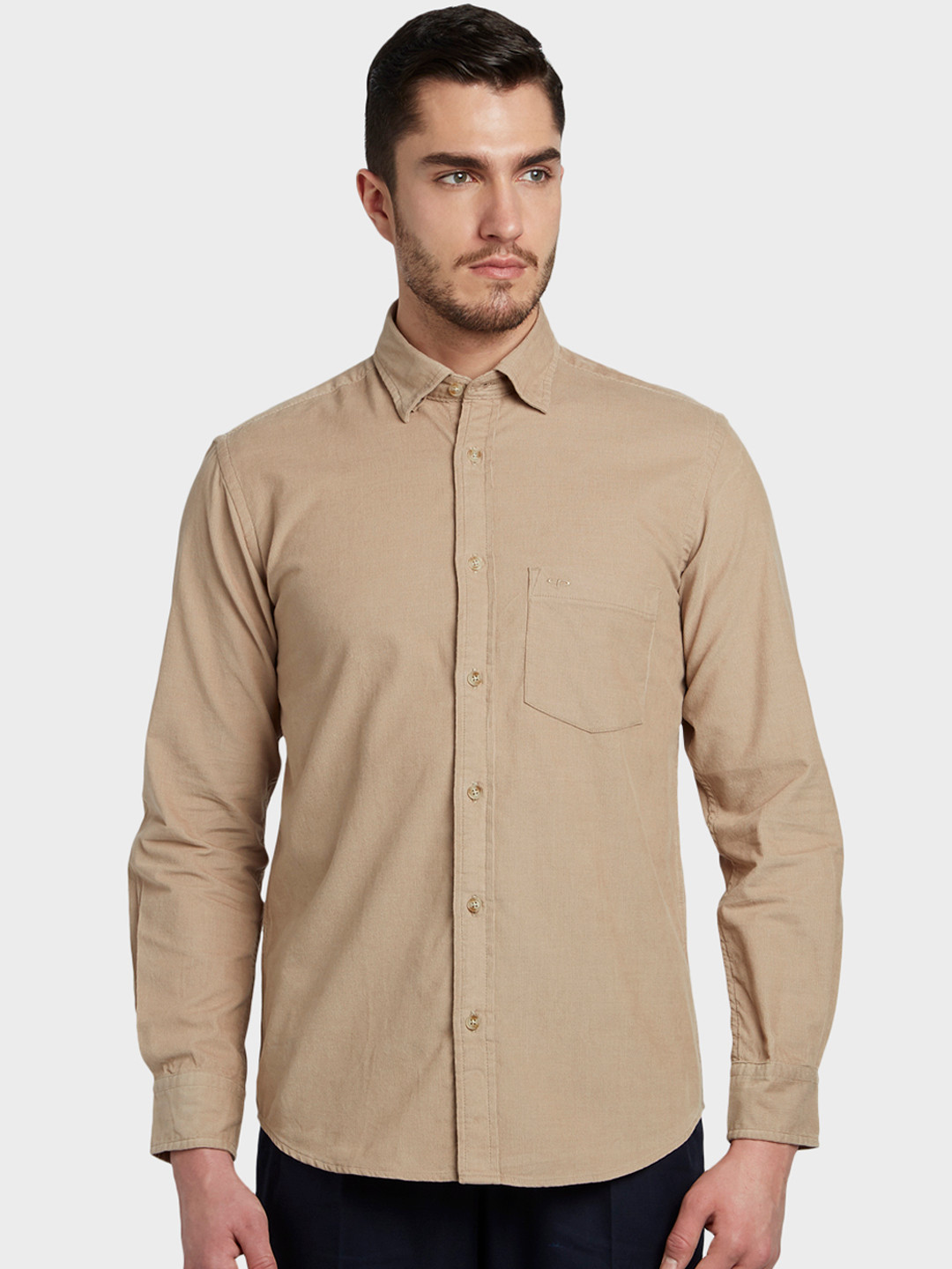 Buy ColorPlus Men Beige Tailored Fit Solid Casual Shirt - Shirts for ...