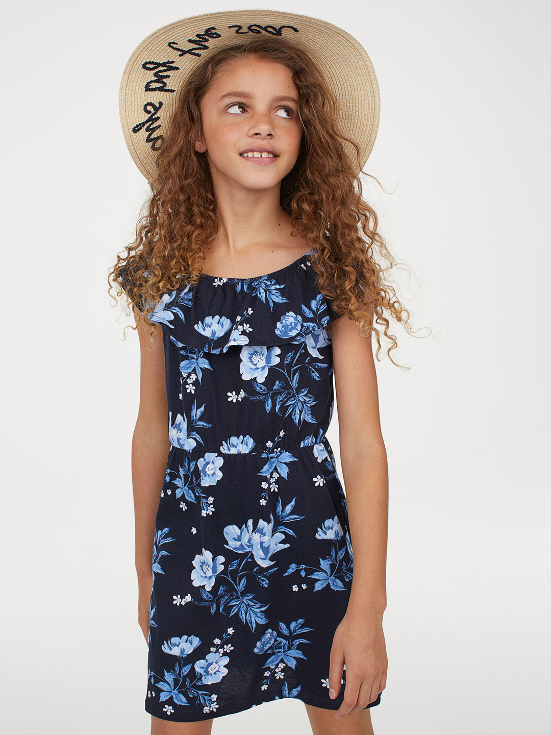 Buy H&M Girls Blue Floral Printed Patterned Jersey Dress - Dresses for ...