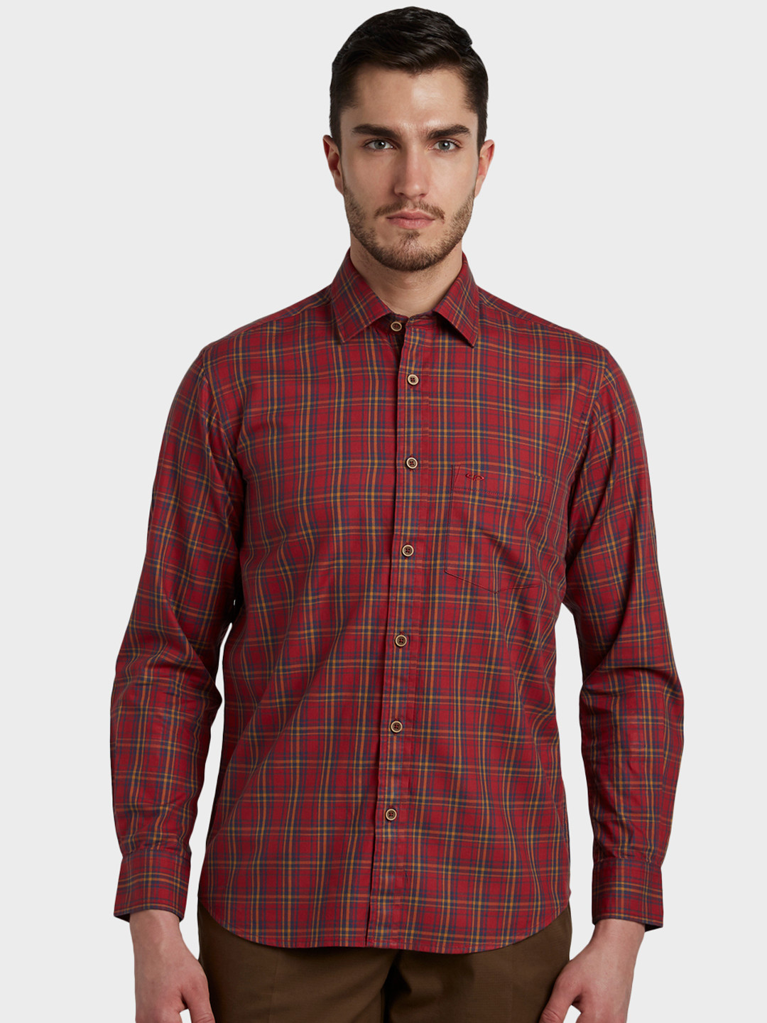 Buy ColorPlus Men Red Tailored Fit Checked Casual Shirt - Shirts for ...