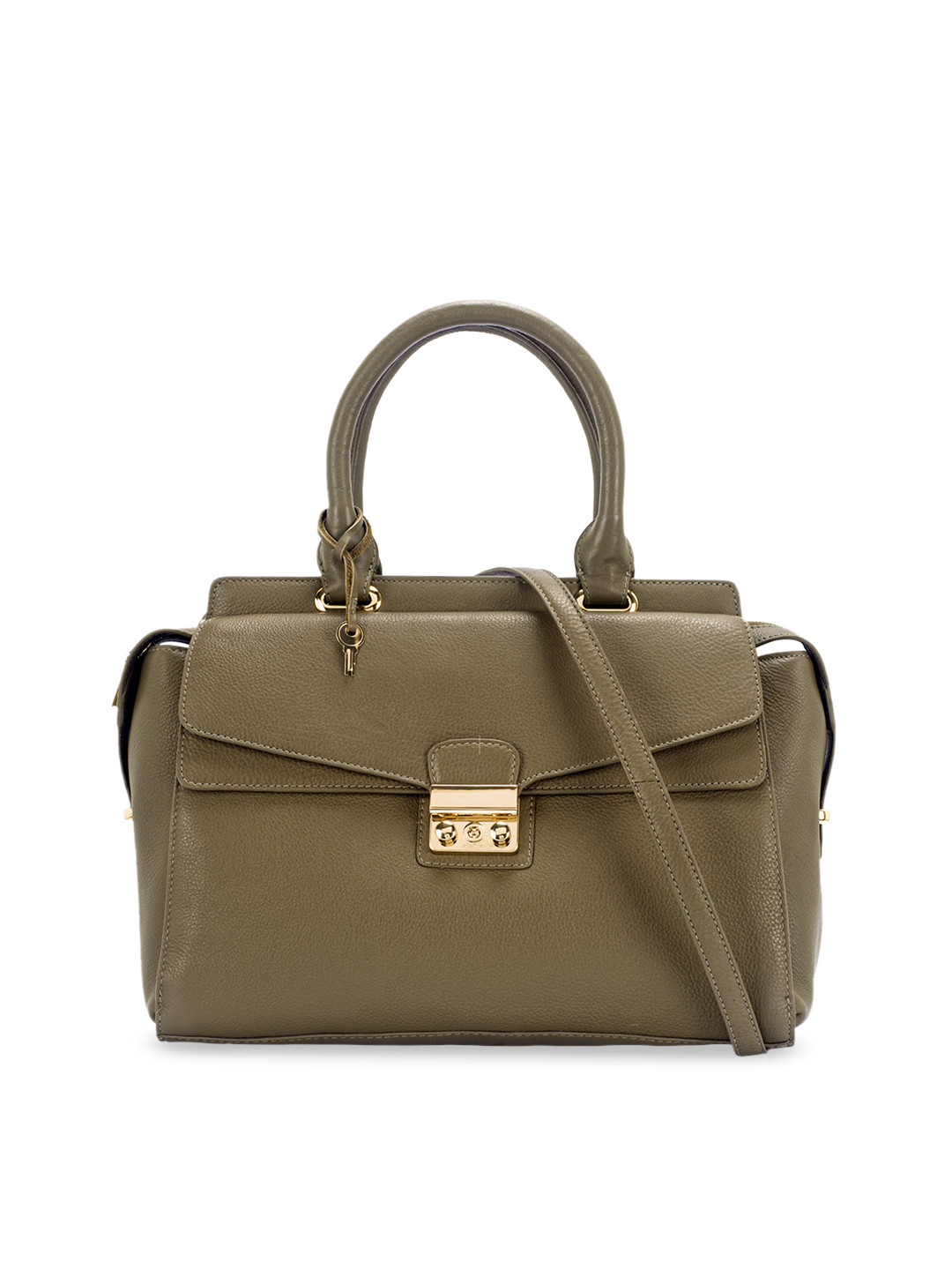 Buy Eske Olive Green Solid Genuine Leather Handheld Bag - Handbags for ...