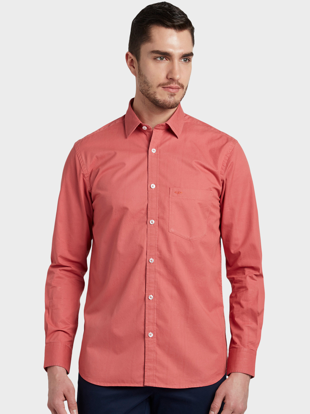 Buy ColorPlus Men Rust Red Tailored Fit Solid Casual Shirt - Shirts for ...
