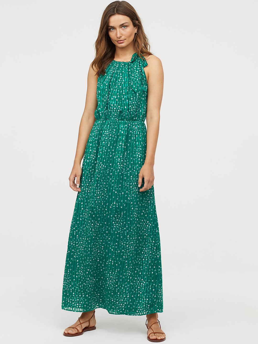 Buy H&M Women Green Printed Long Dress With A Bow - Dresses for Women ...