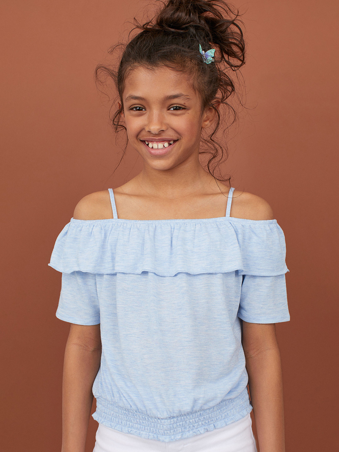 Buy H&M Girls Blue Solid Off The Shoulder Top - Tops for Girls 10432100 ...