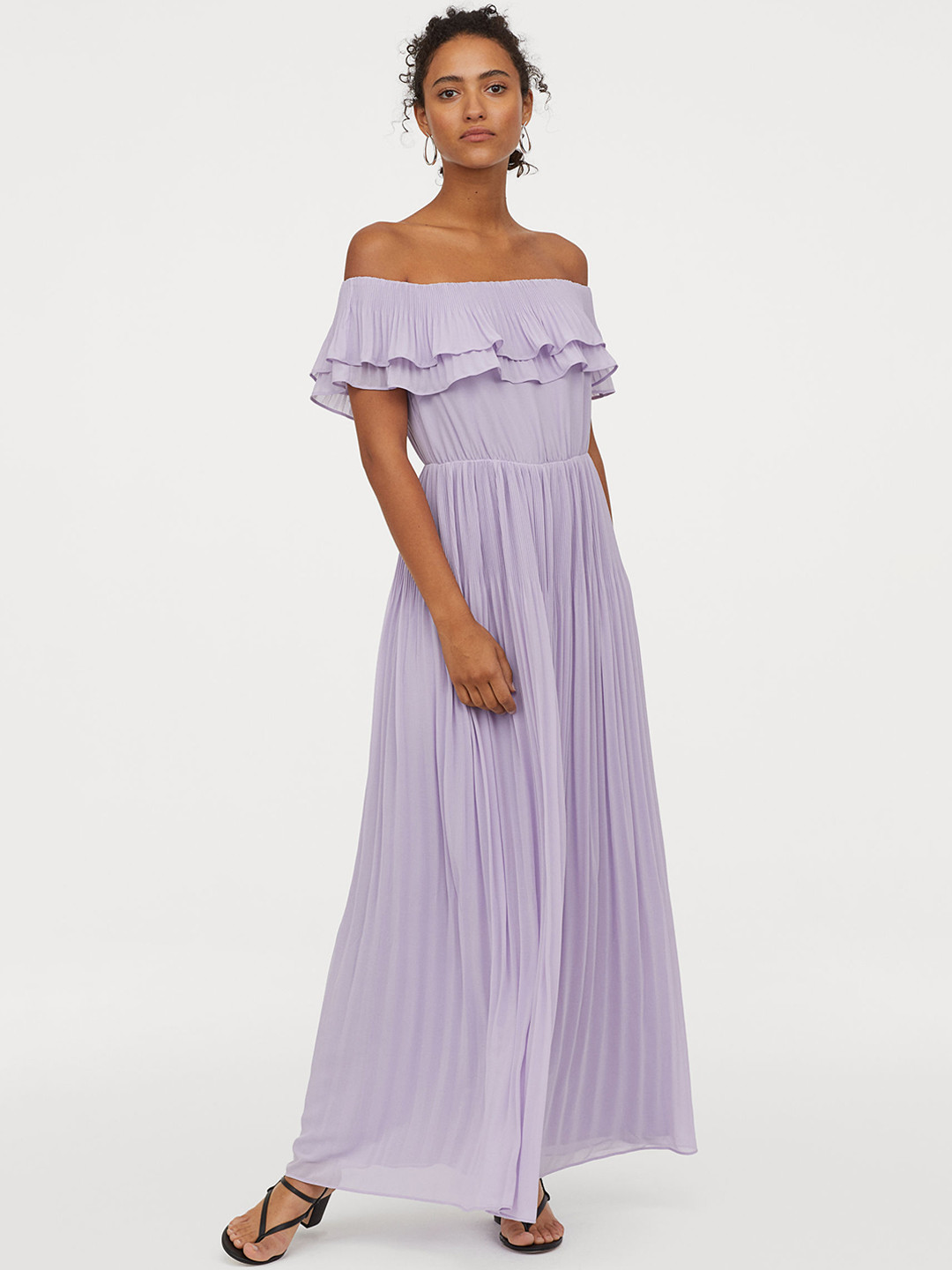 Buy H&M Women Purple Solid Pleated Long Dress - Dresses for Women ...
