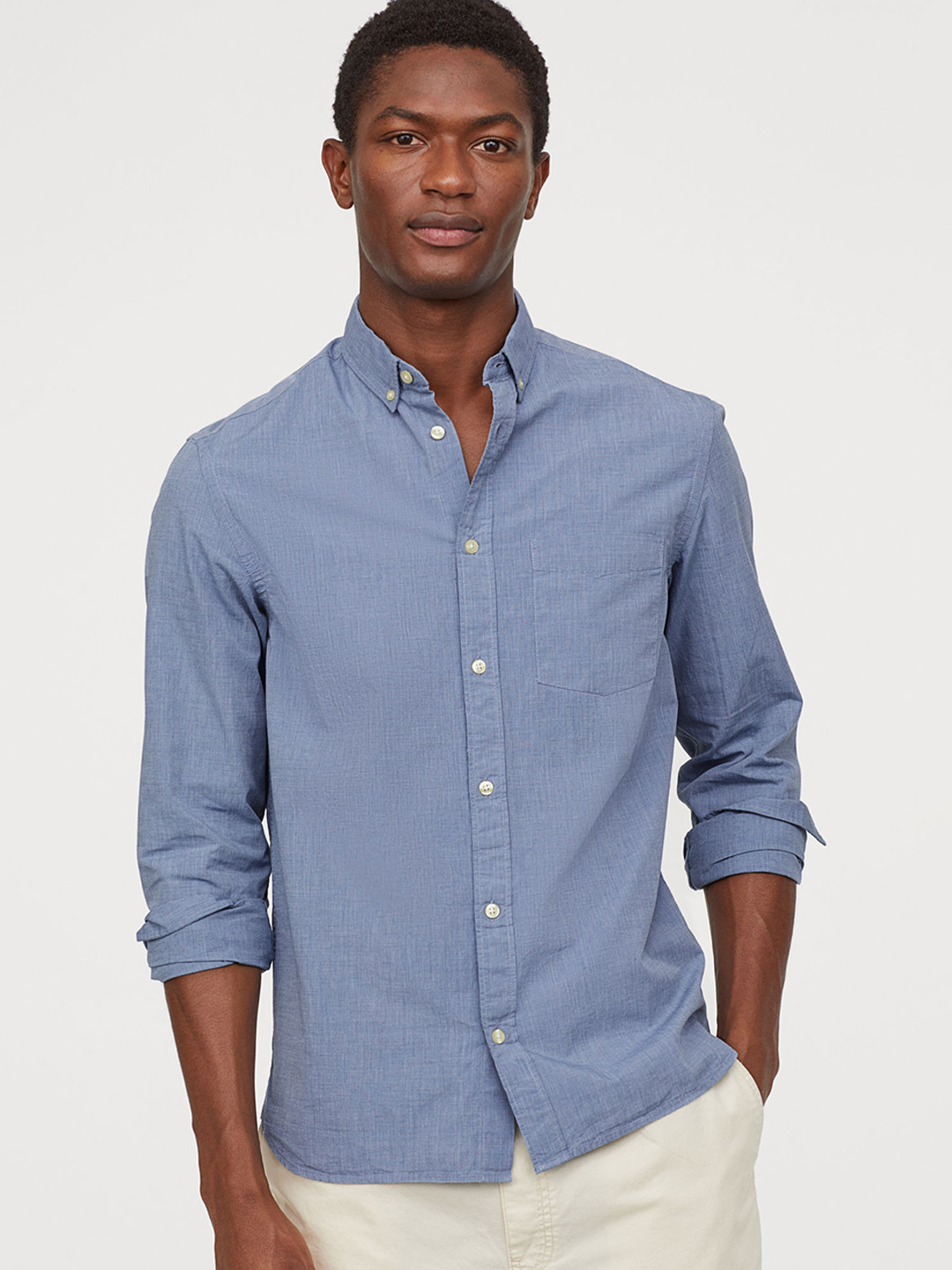 Buy H&M Men Blue Solid Cotton Shirt Regular Fit - Shirts for Men ...