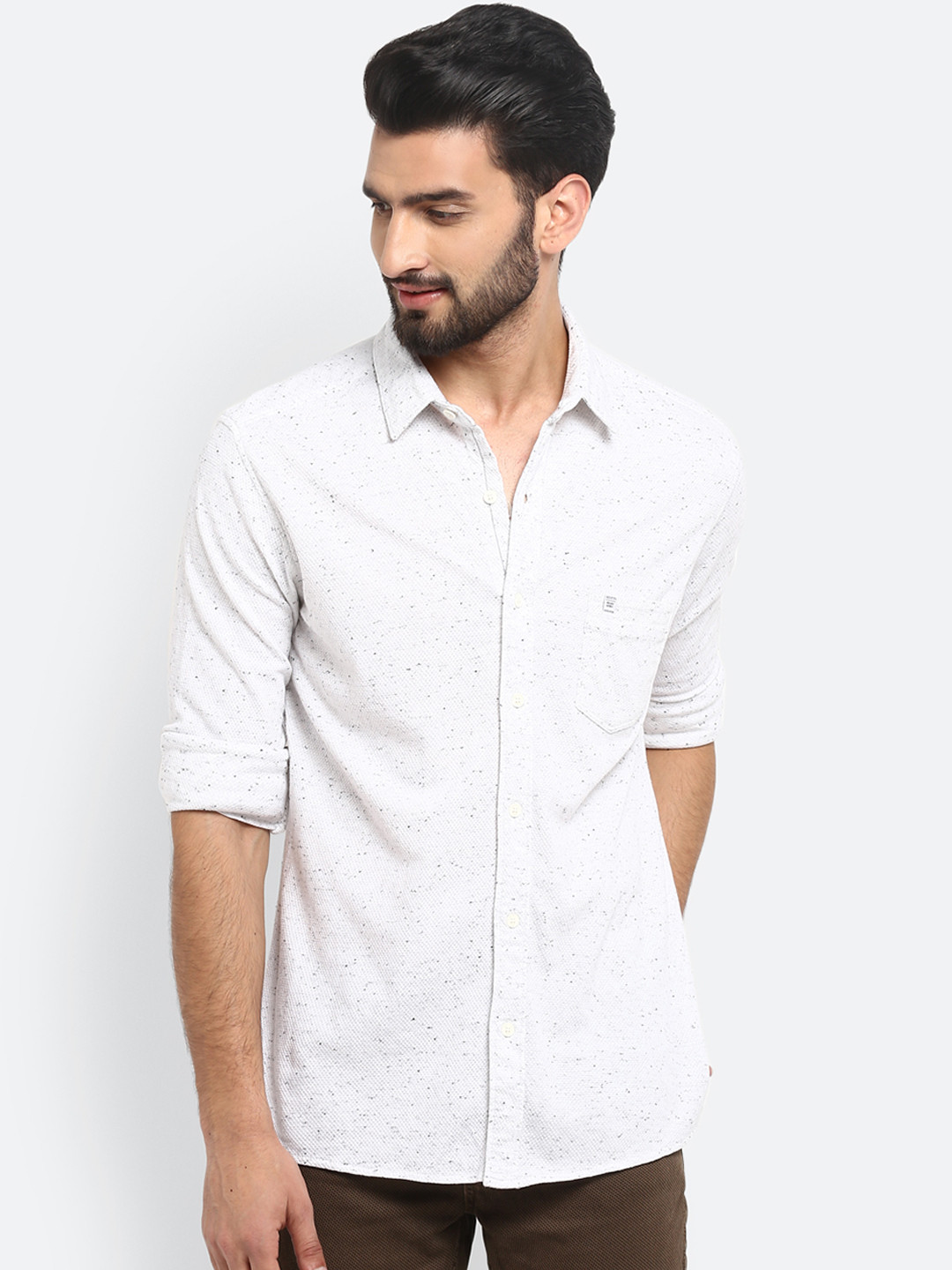 Buy Mufti Men White Slim Fit Self Design Casual Shirt - Shirts for Men ...