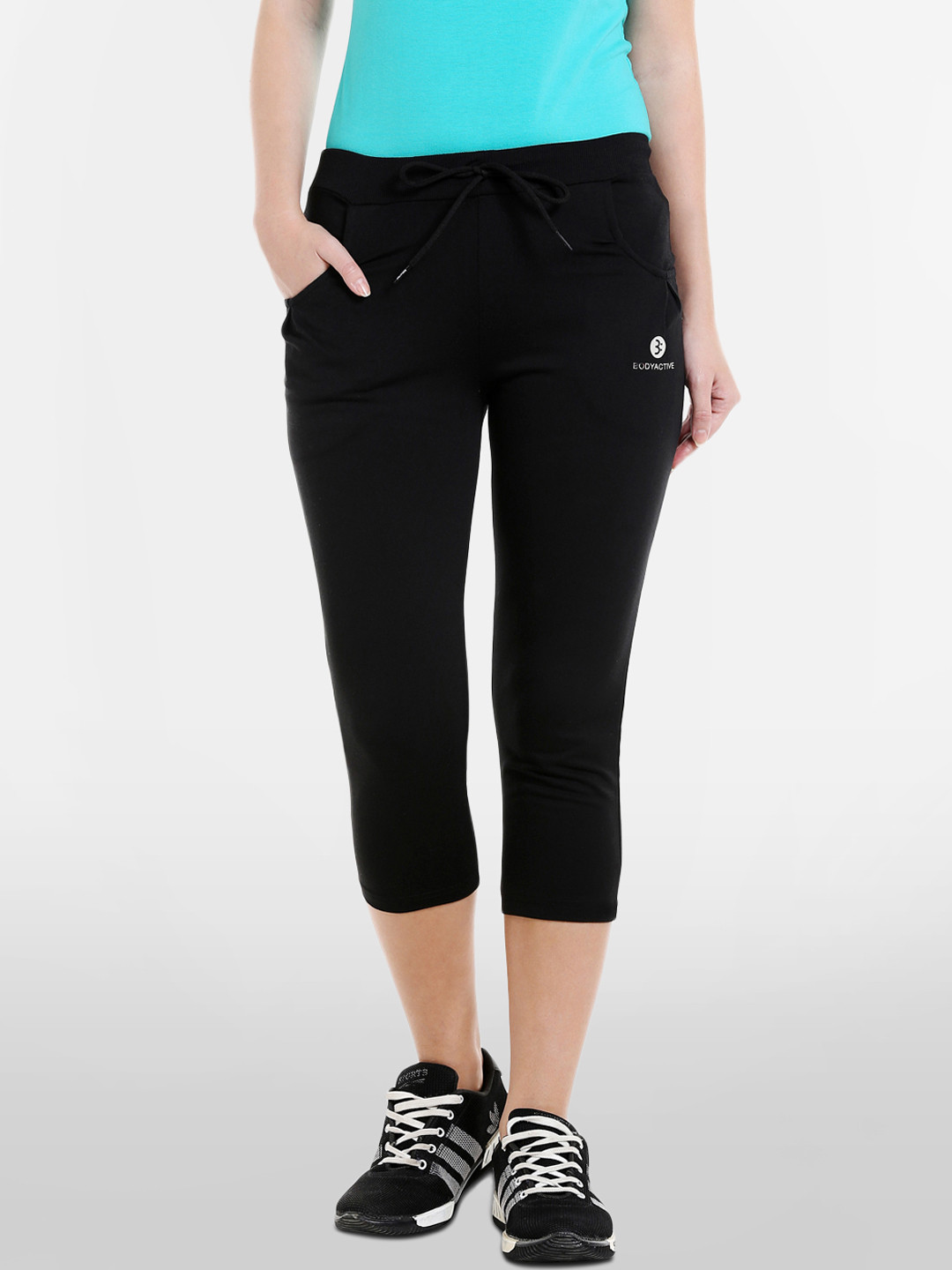 Buy BODYACTIVE Women Black Solid Regular Fit Capris - Capris for Women ...