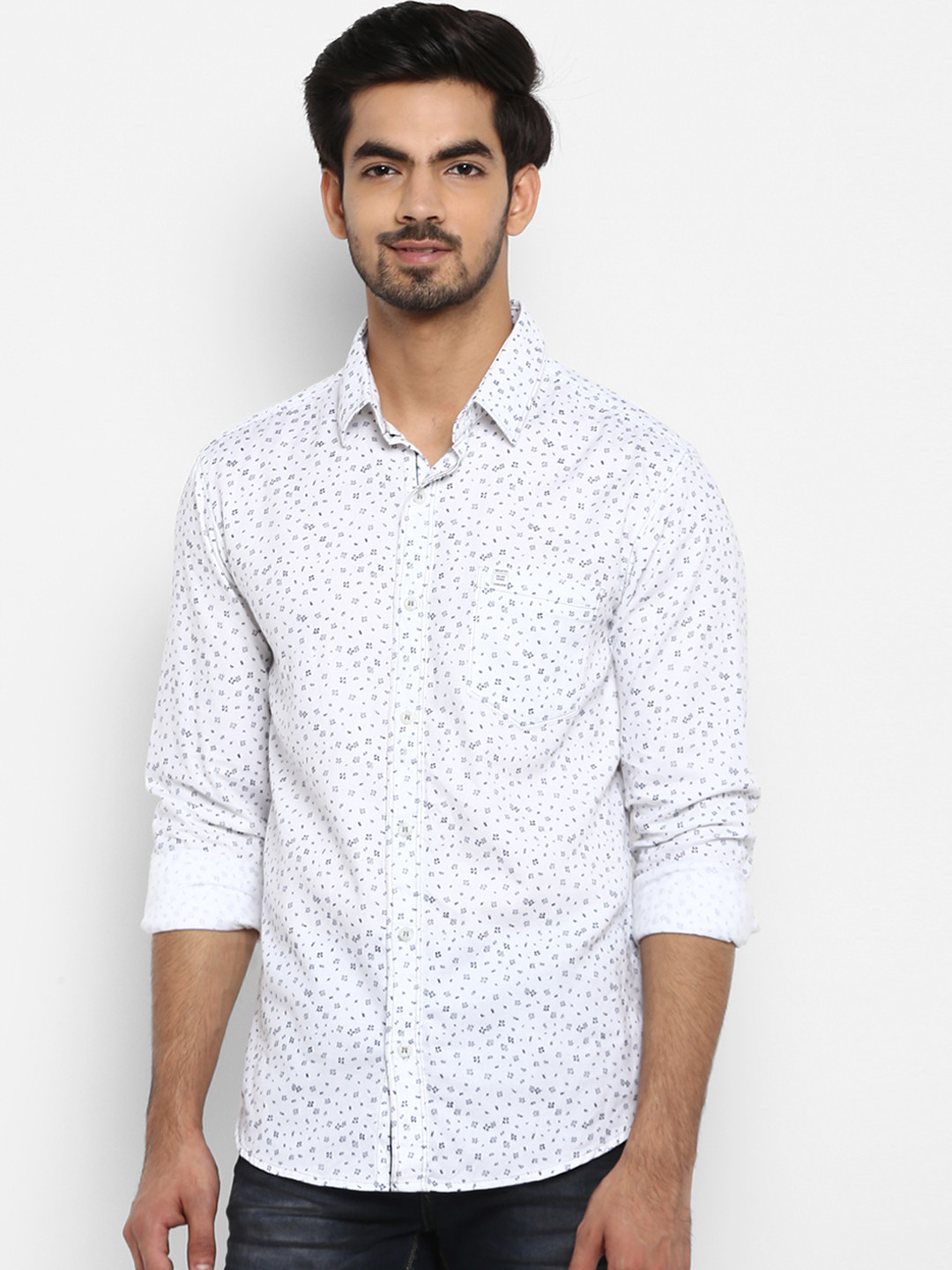 Buy Mufti Men White Slim Fit Printed Casual Shirt - Shirts for Men ...